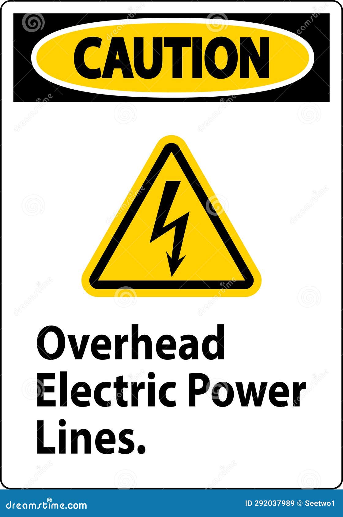 Caution Sign Overhead Electric Power Lines Stock Vector - Illustration ...