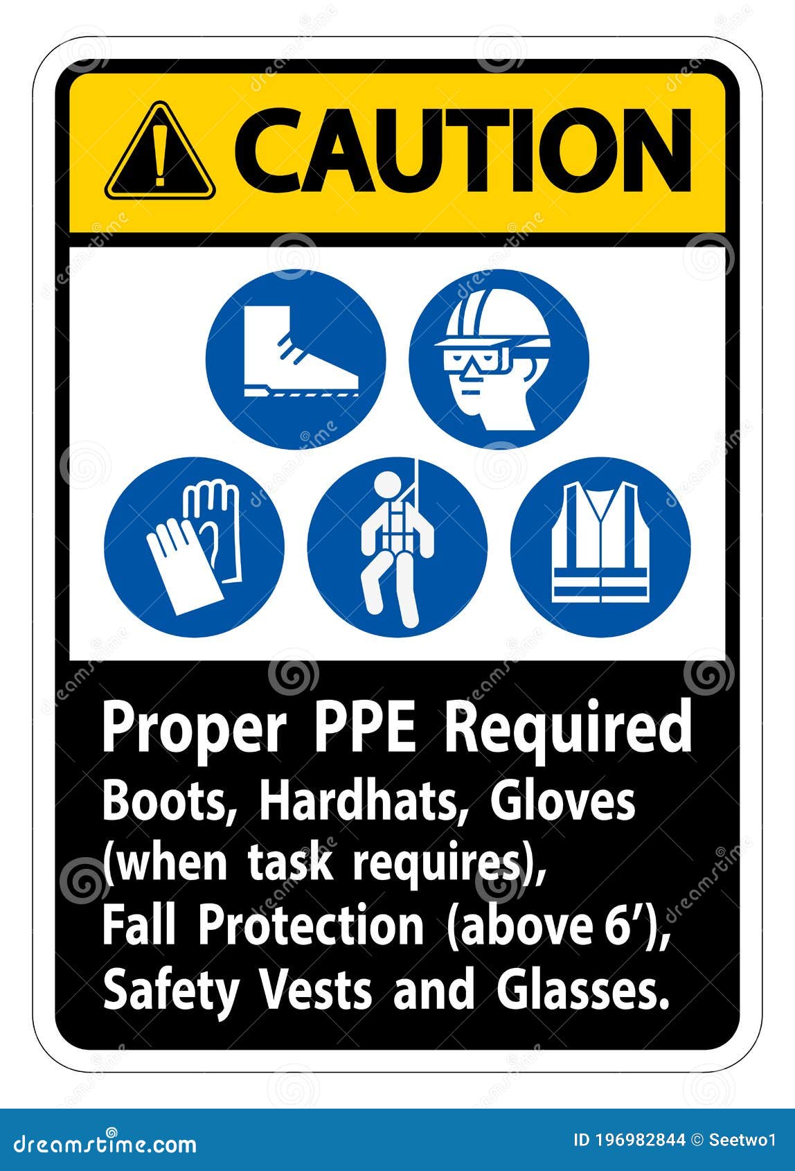 Caution Sign Proper PPE Required Boots, Hardhats, Gloves when Task ...