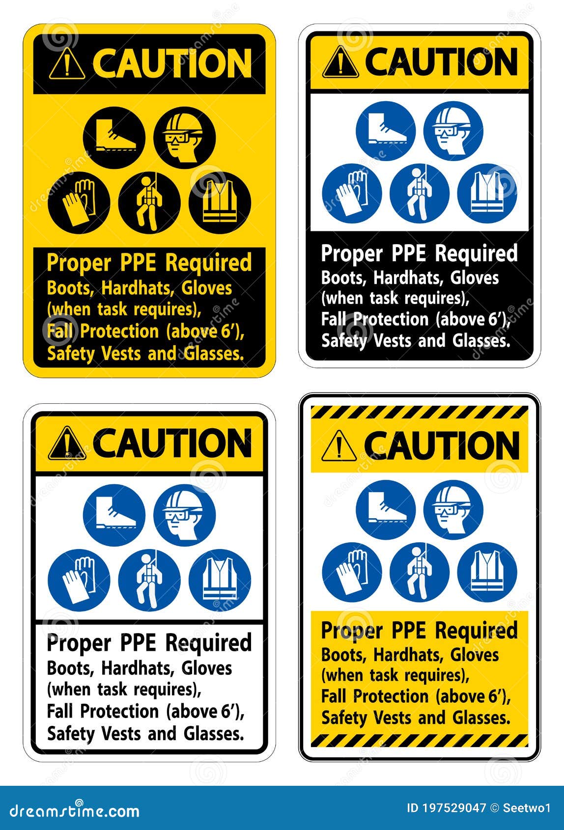 Caution Sign Proper PPE Required Boots, Hardhats, Gloves When Task ...
