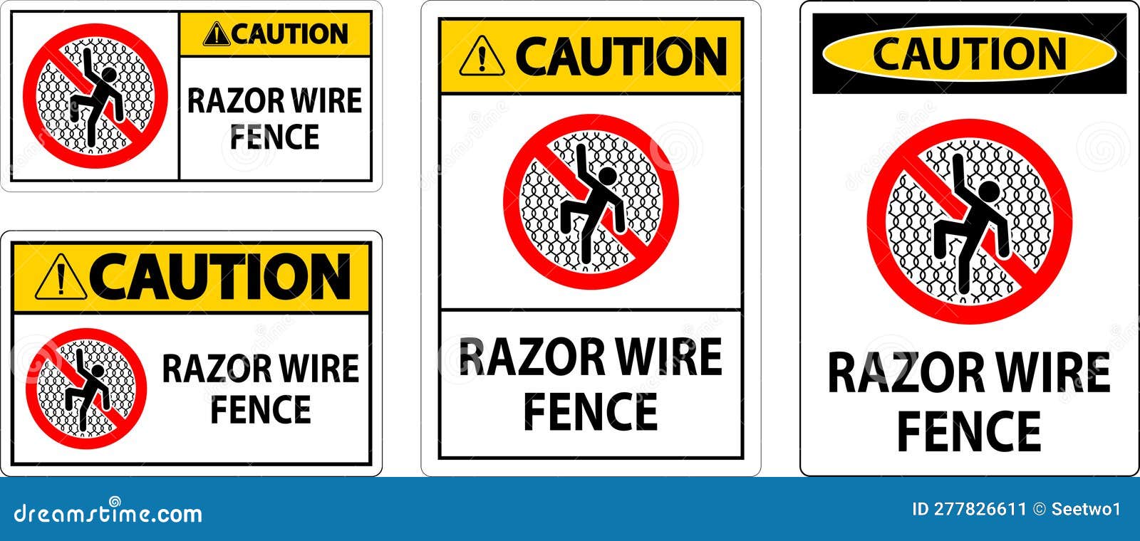Caution Sign Razor Wire Fence on White Background Stock Vector ...