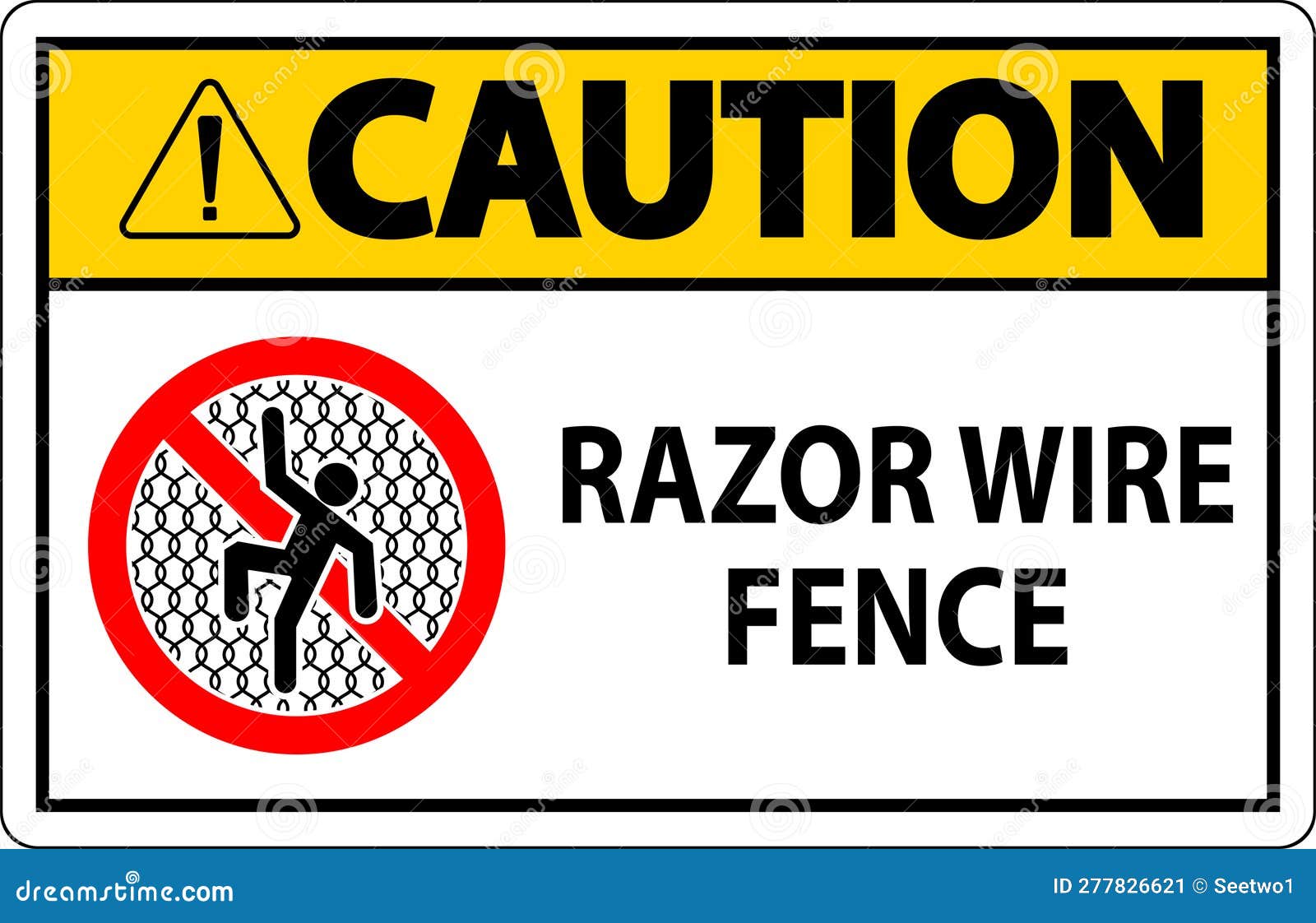 Caution Sign Razor Wire Fence on White Background Stock Vector ...