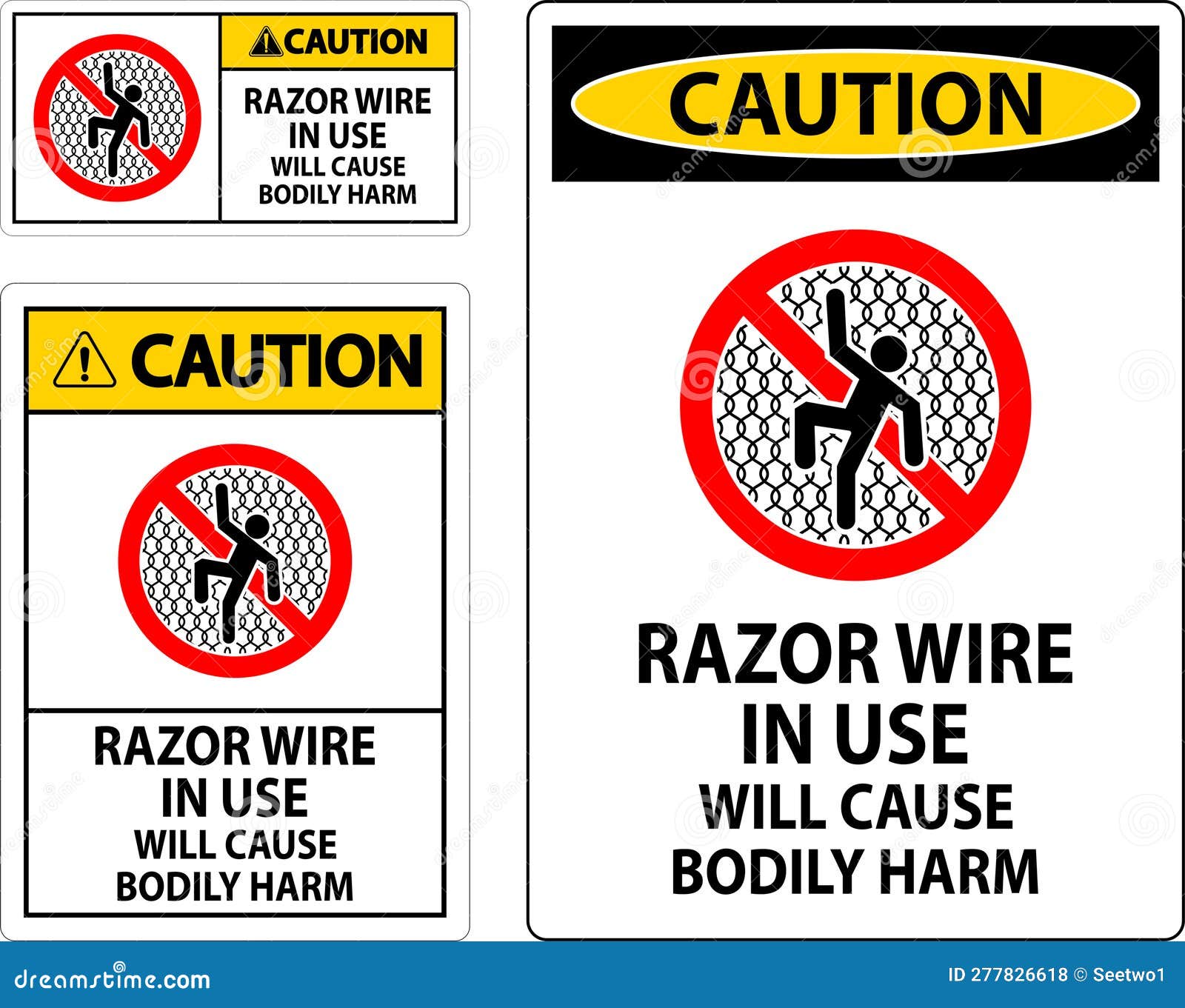 Caution Sign Razor Wire in Use Will Cause Bodily Harm Stock Vector ...