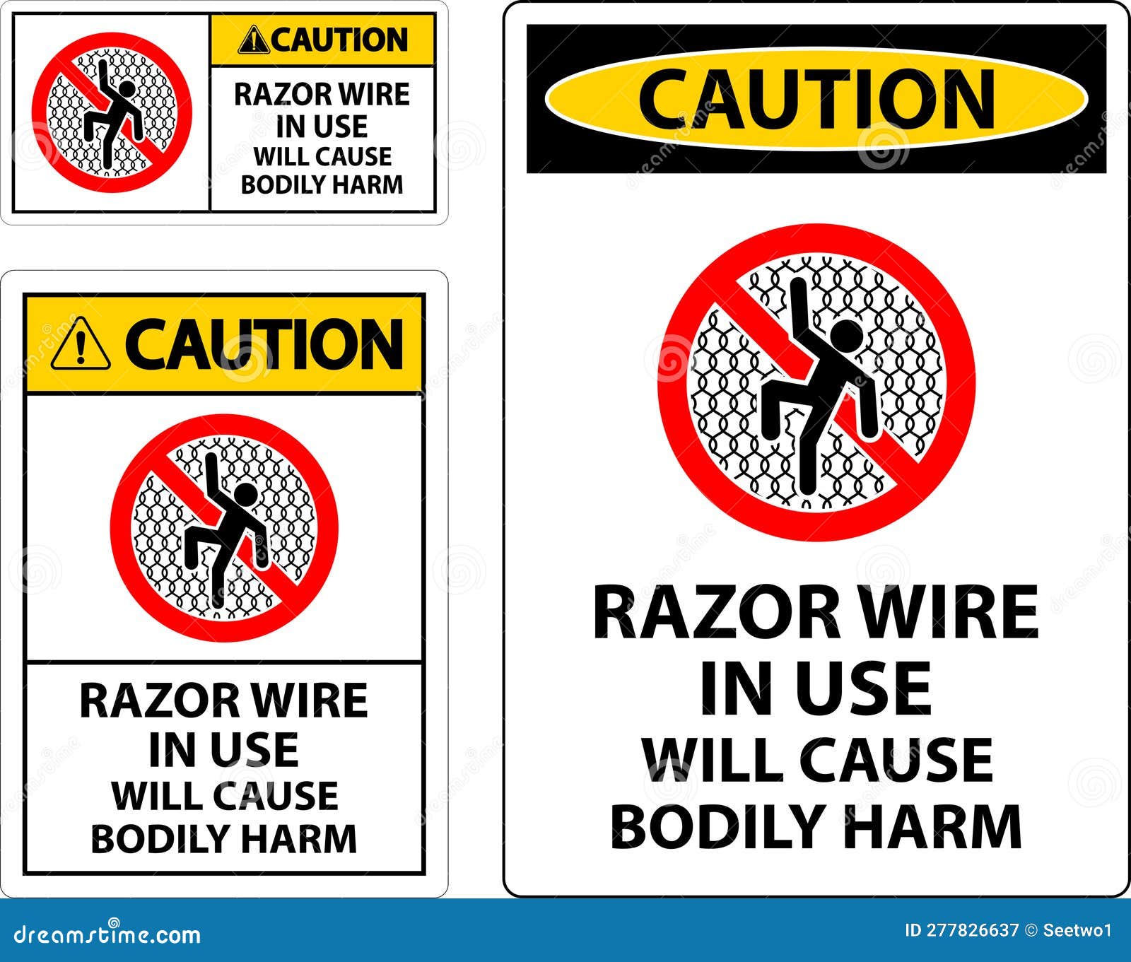 Caution Sign Razor Wire in Use Will Cause Bodily Harm Stock Vector ...