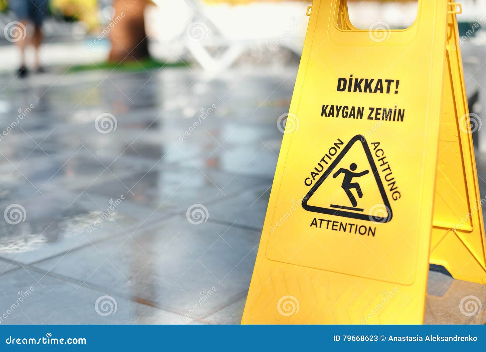 Caution Sign Slippery Floor is Tile Stock Image - Image of slimy, slick ...