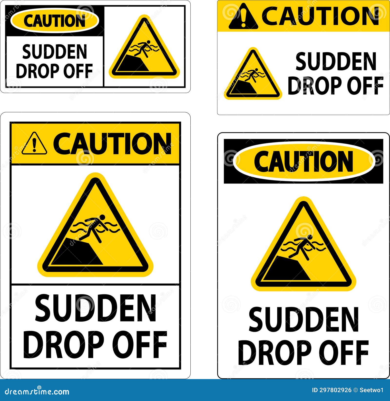 Caution Sudden Drop-Off Be Careful Symbol Sign, Vector Illustration ...