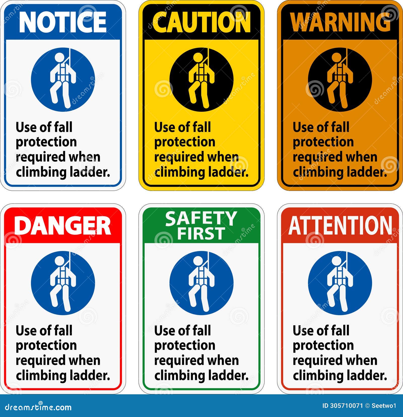Caution Sign, Use of Fall Protection Required when Climbing Ladder ...