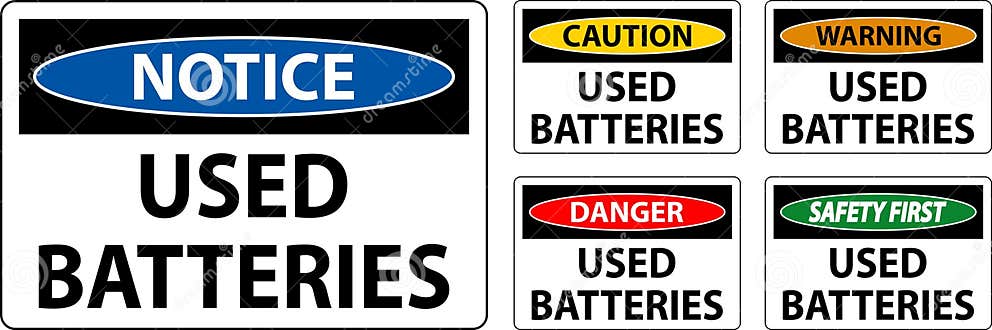 Caution Sign Used Batteries on White Background Stock Vector ...