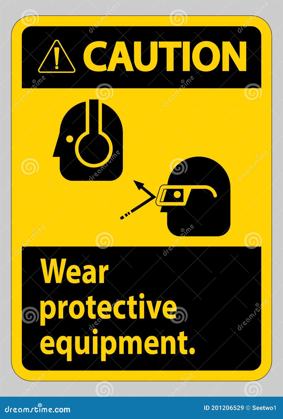 Caution Sign Wear Protective Equipment with Goggles and Glasses ...