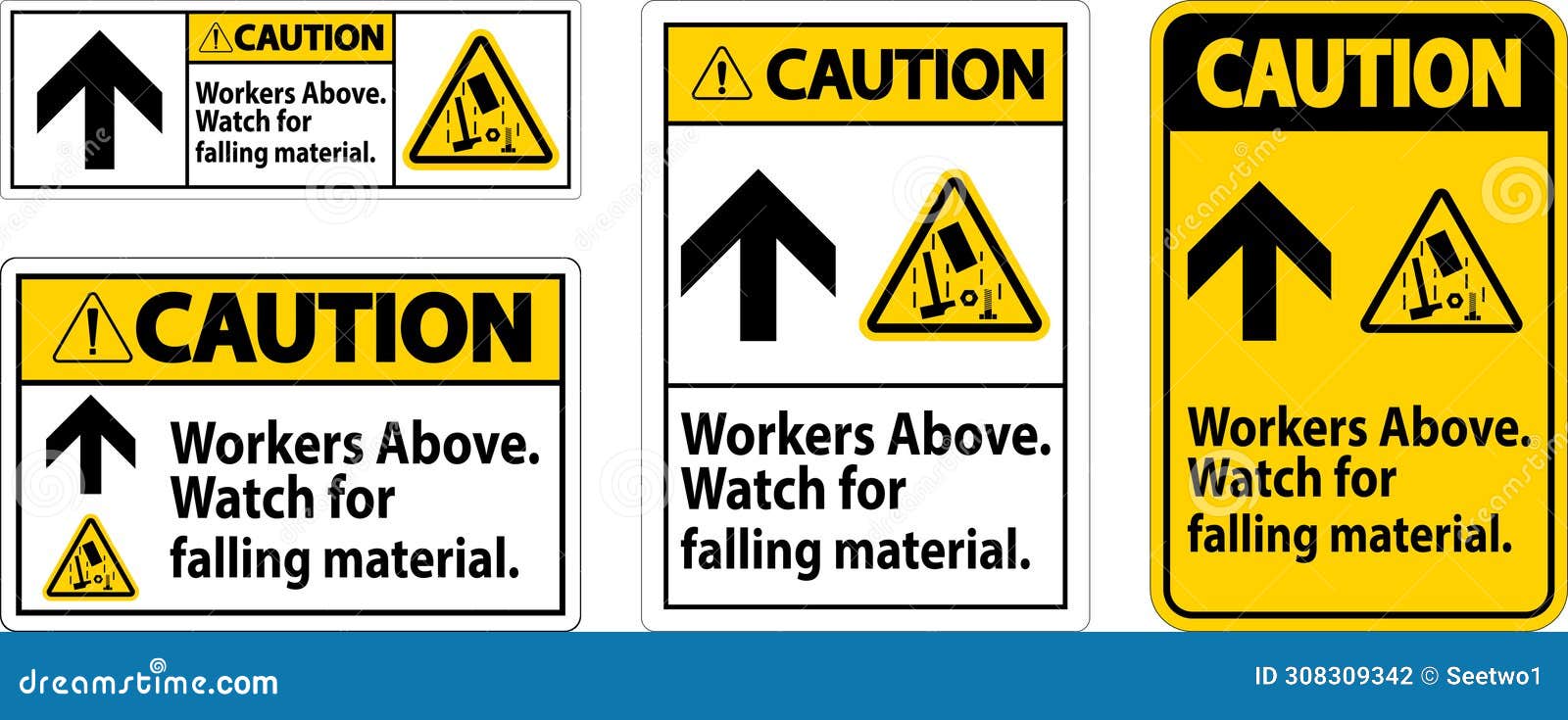 Caution Sign, Workers Above Falling Material Stock Vector ...