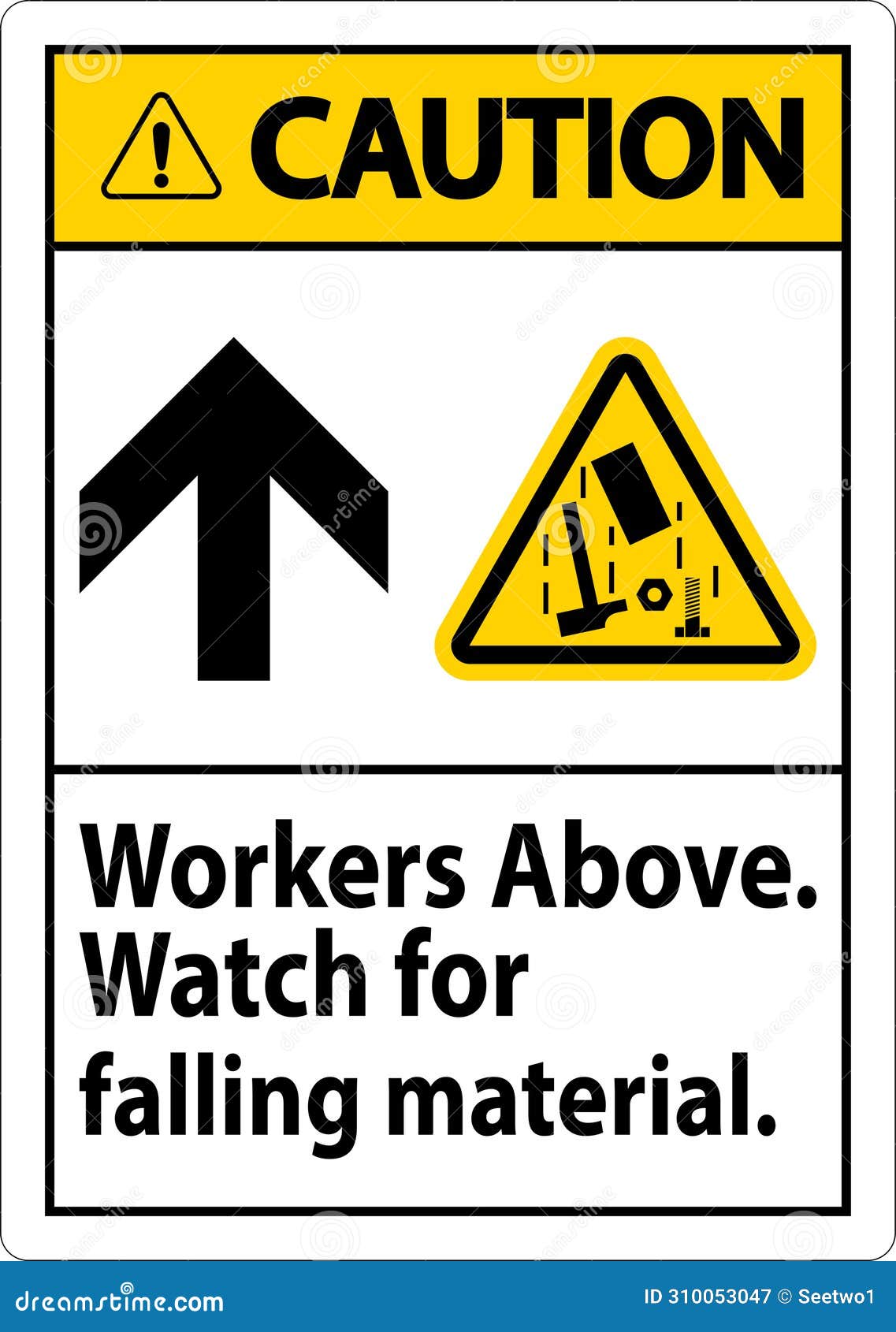 Caution Sign, Workers Above Falling Material Stock Vector ...
