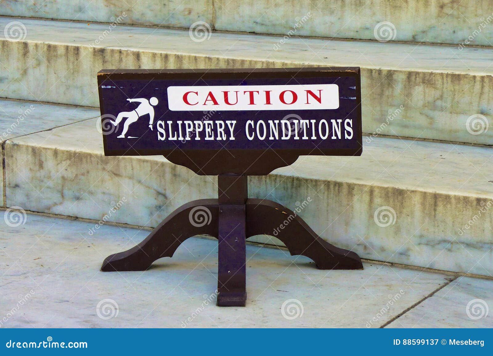Caution Slippery Conditions Stock Image - Image of marble, wood: 88599137
