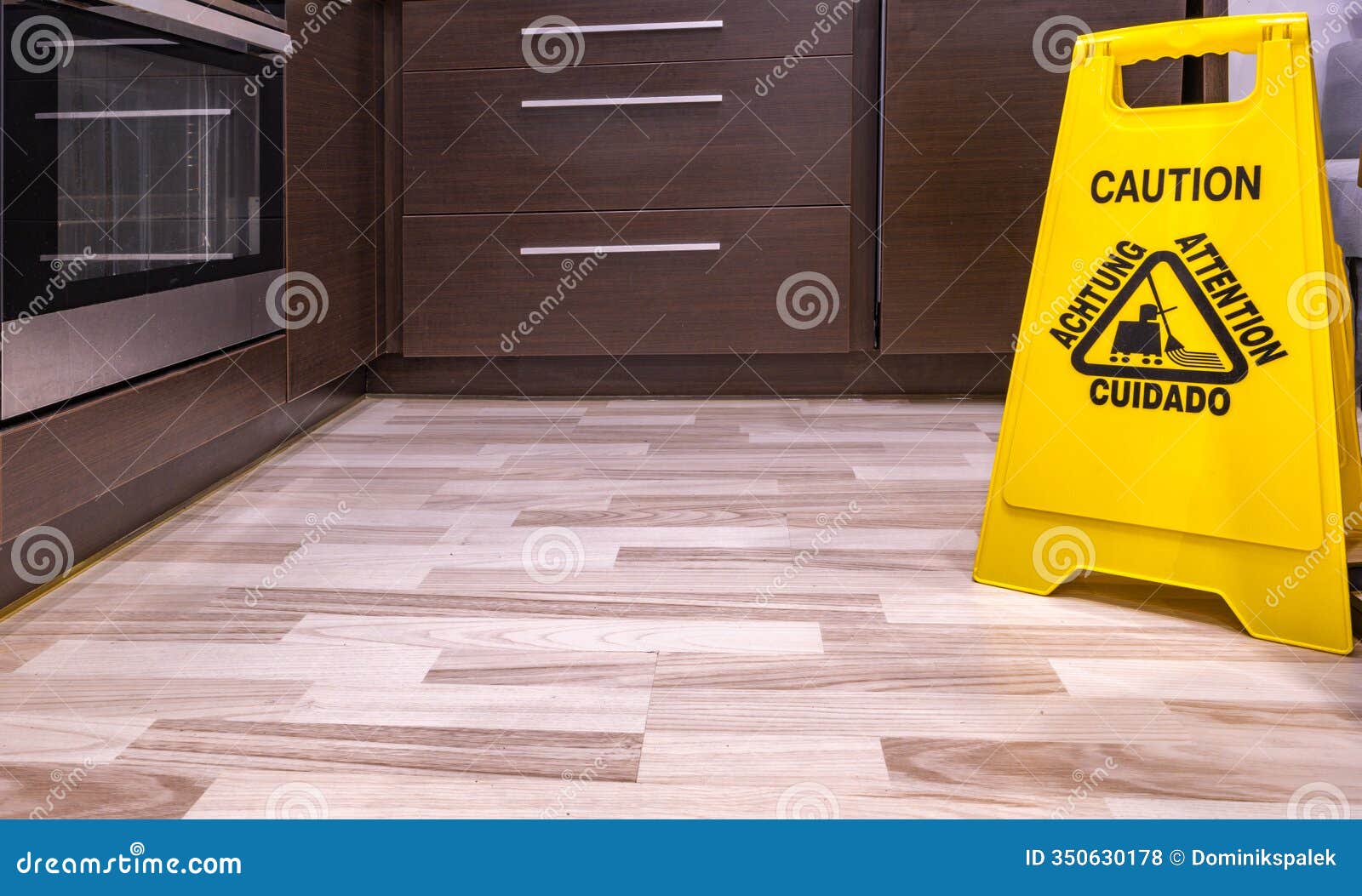 Caution, Slippery Floor, Yellow Warning Sign Stock Photo - Image of ...