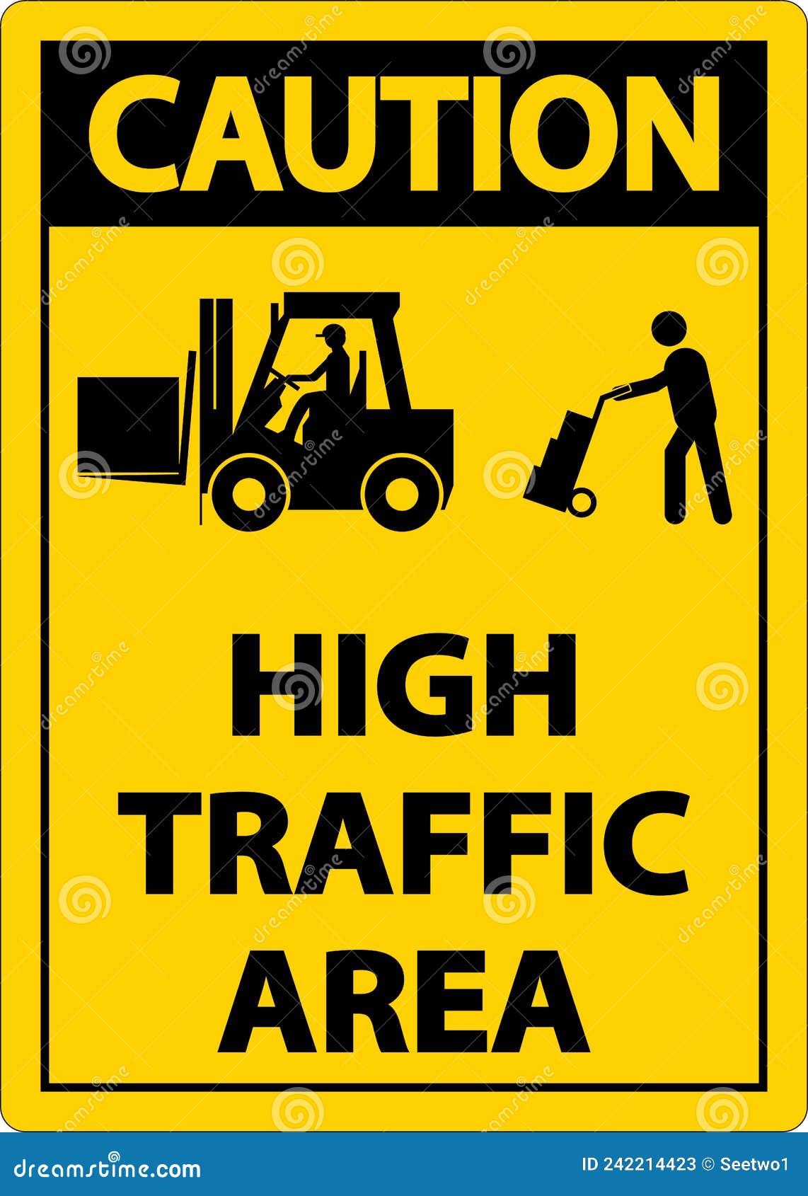 Caution Slow High Traffic Area Sign on White Background Stock Vector ...