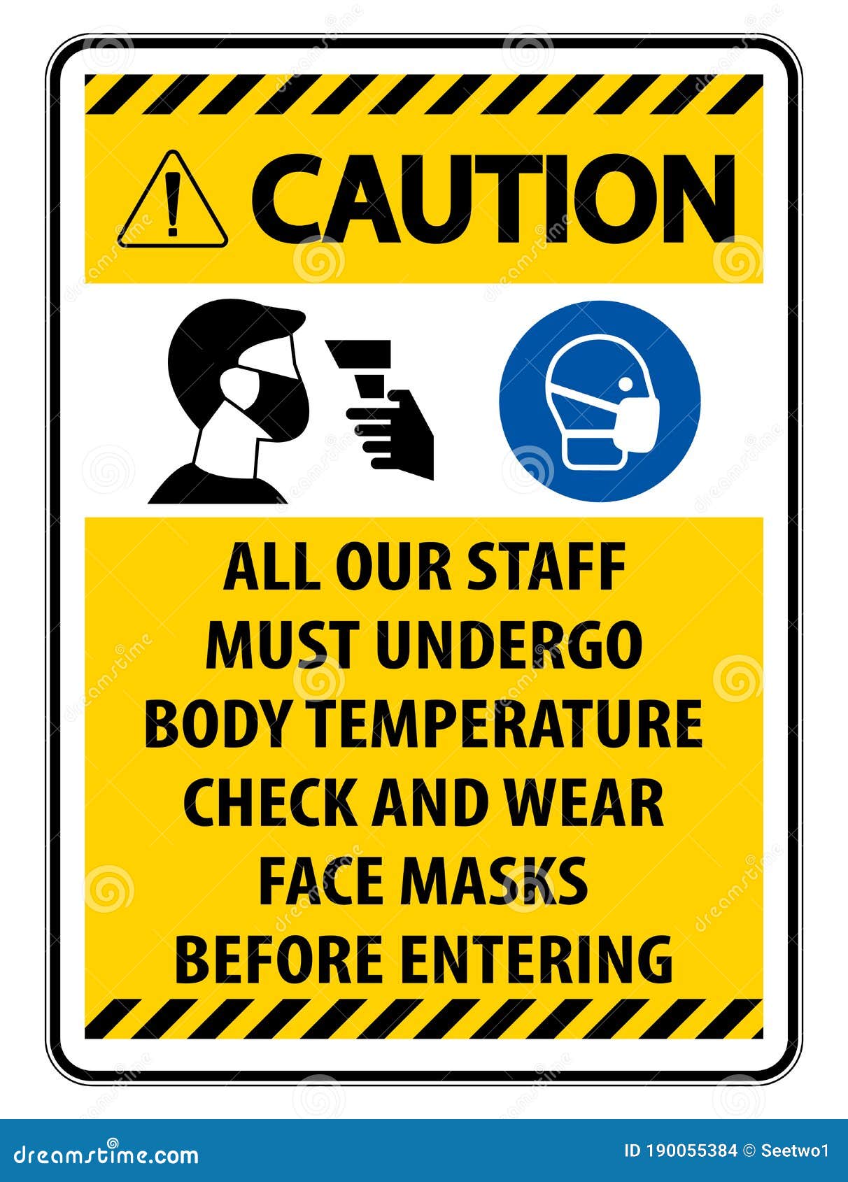 Caution Staff Must Undergo Temperature Check Sign On White Background ...