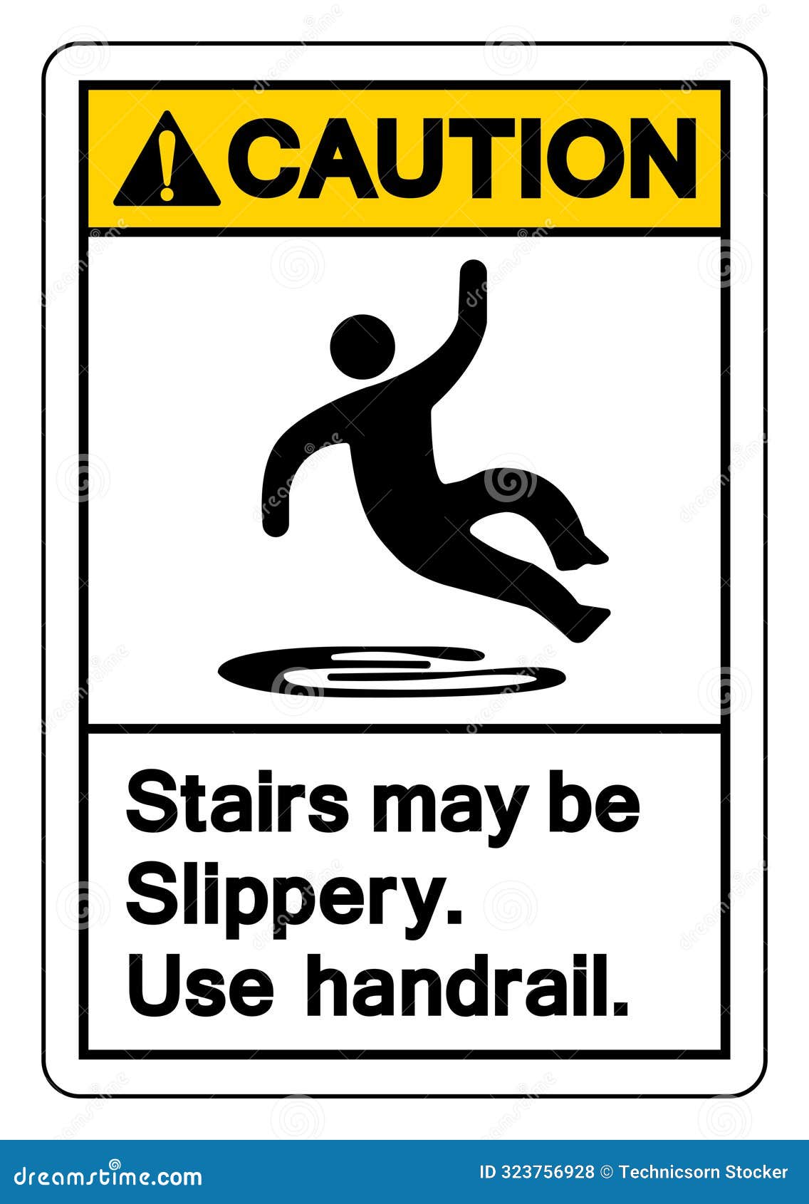 Caution Stairs May Be Slippery Use Handrail Symbol Sign,Vector ...