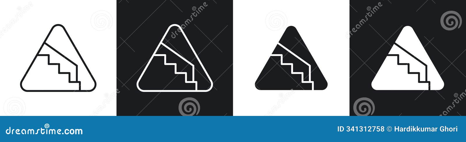 Caution Stairway Sign Icon Set. Notice For Stair Safety With Stairs ...
