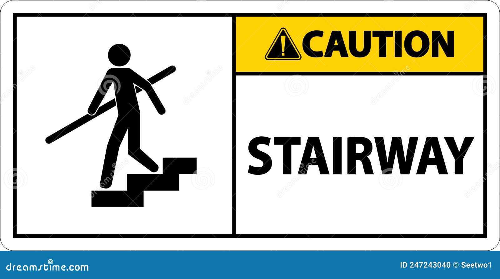 Caution Stairway Sign. A Man Falling Down The Stairs. A Sign Warning Of ...