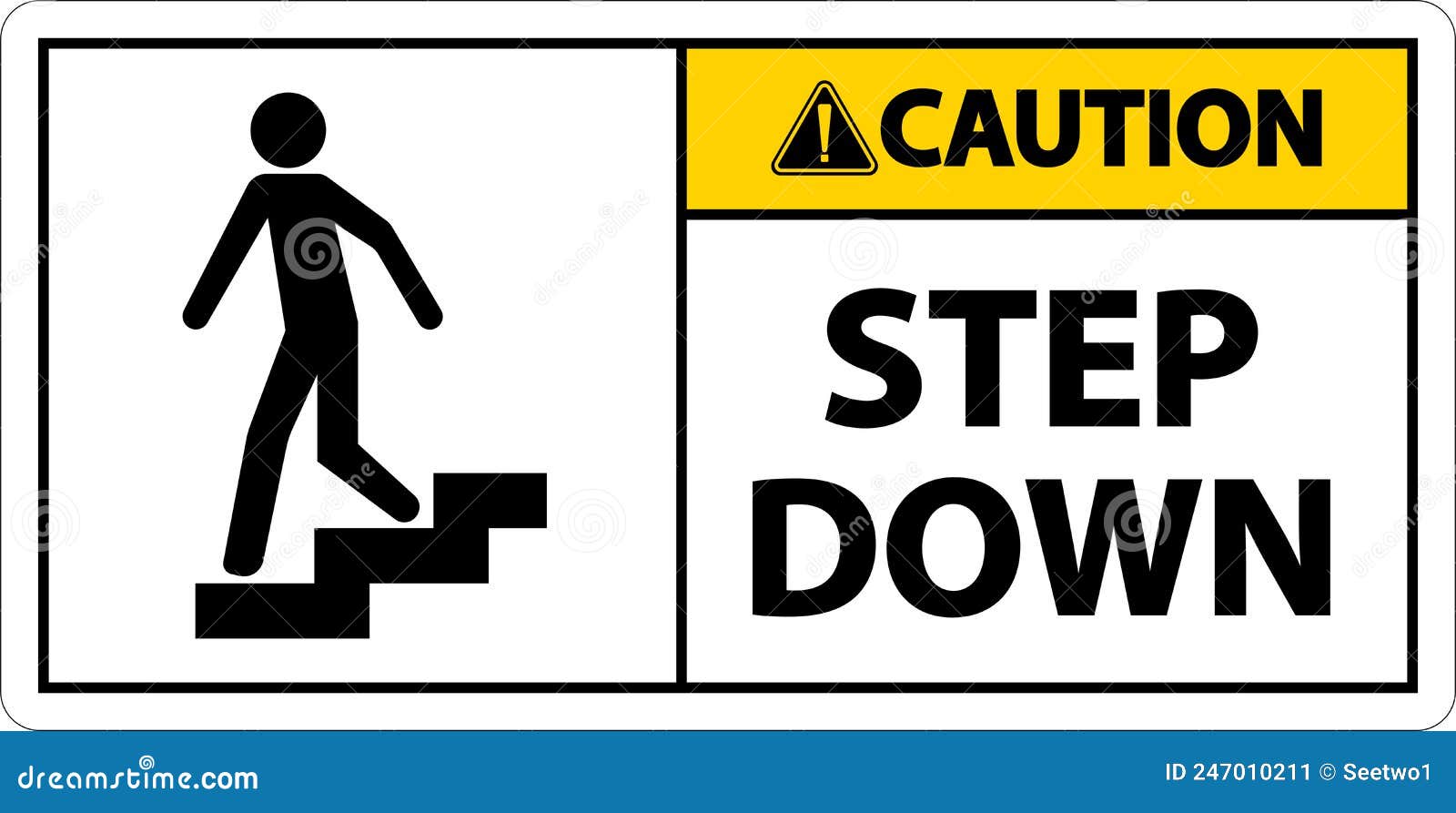 Caution Step Down Sign on White Background Stock Vector - Illustration ...