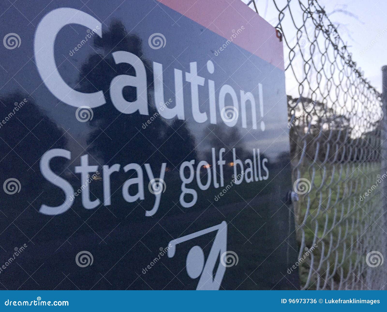 Caution Stray Golf Balls Landscape Stock Photo - Image of golf, fence ...