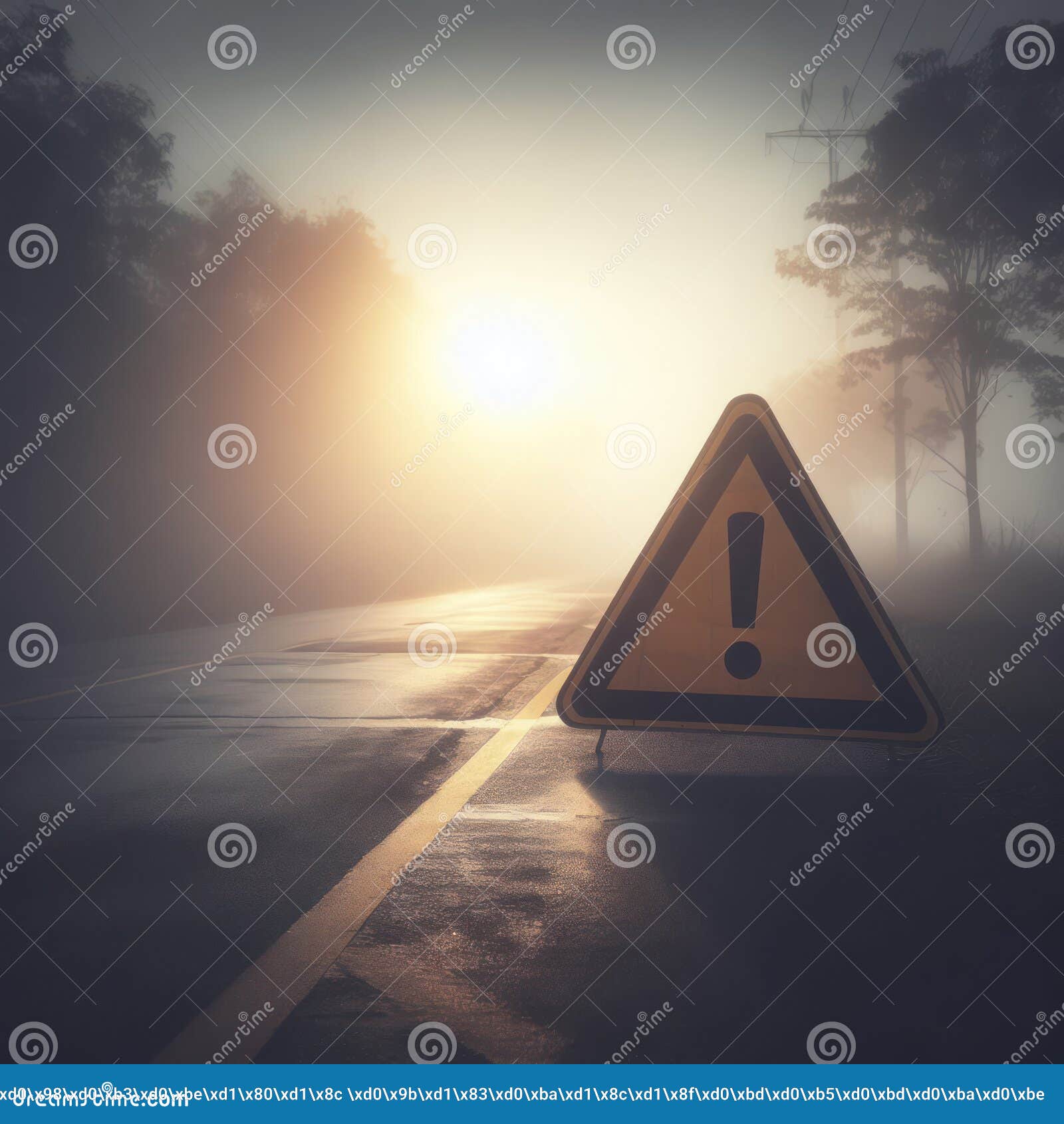 Caution Symbol on Hazy Road Background. Ai Generative Stock Image ...