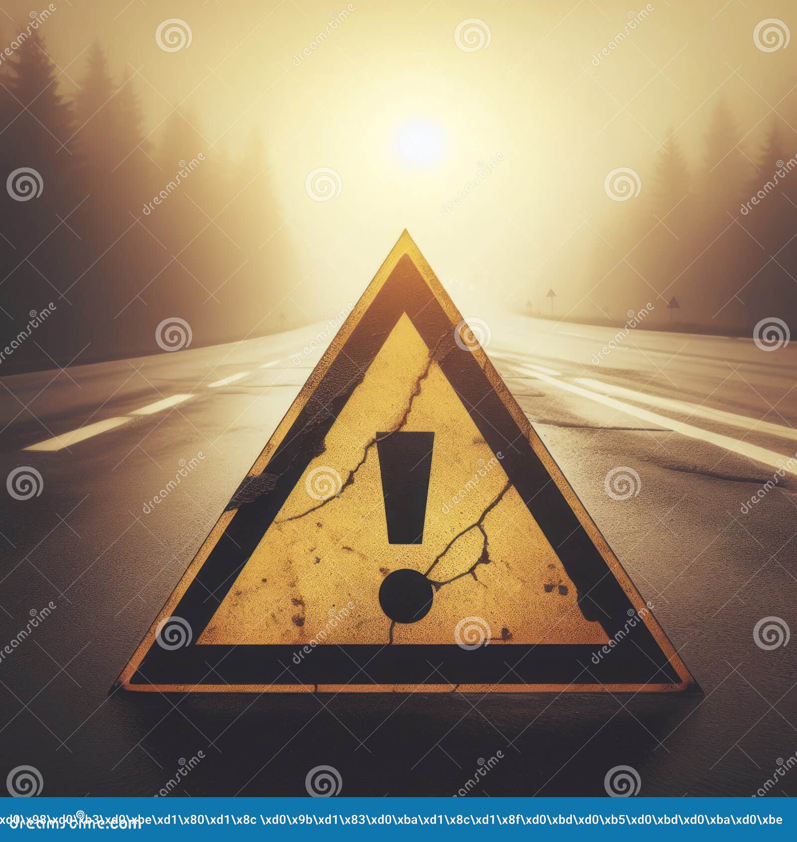 Caution Symbol on Hazy Road Background. Ai Generative Stock Image ...