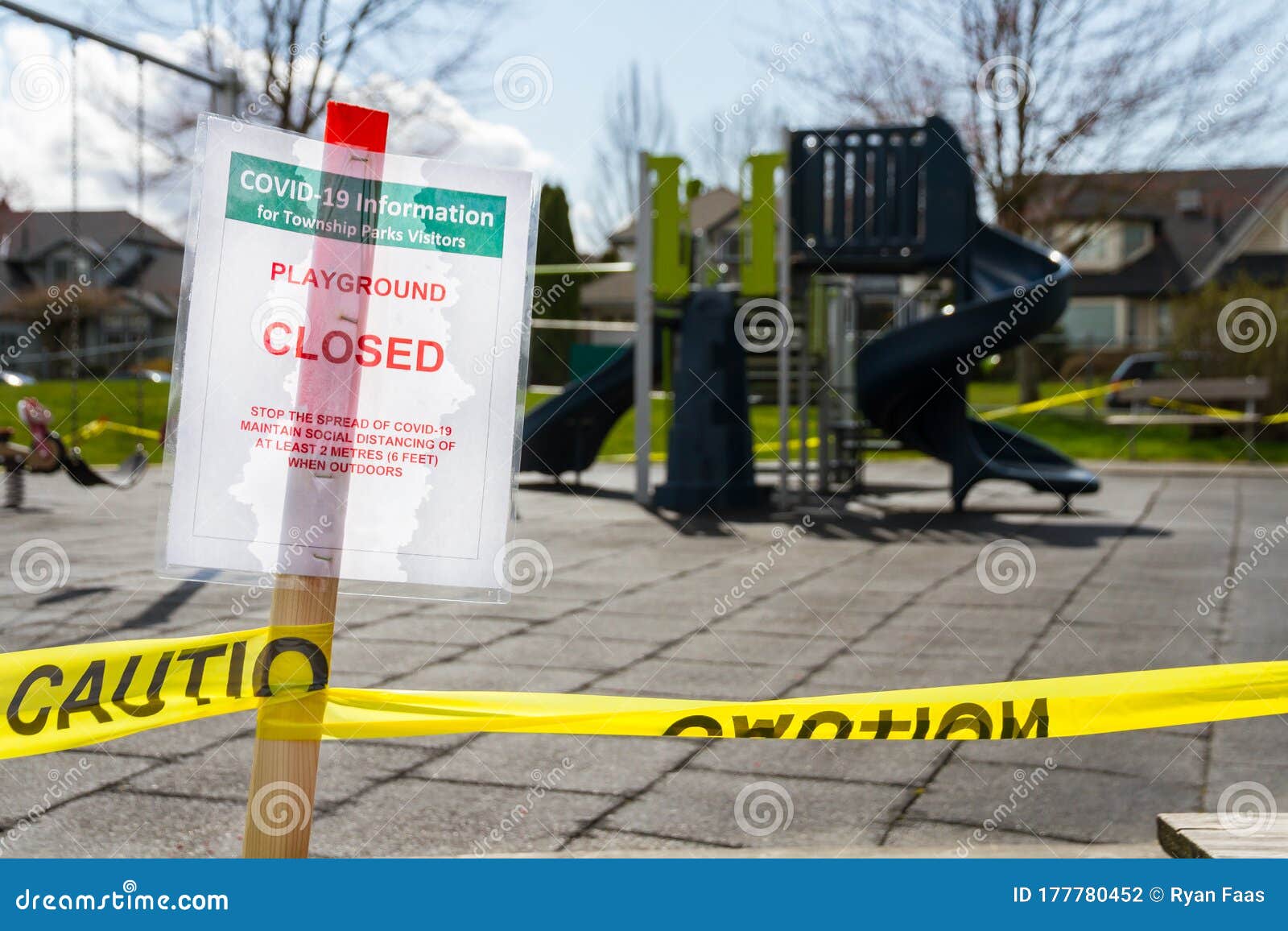 Caution Taped COVID Playground Closed Sign Stock Photo - Image of kids ...