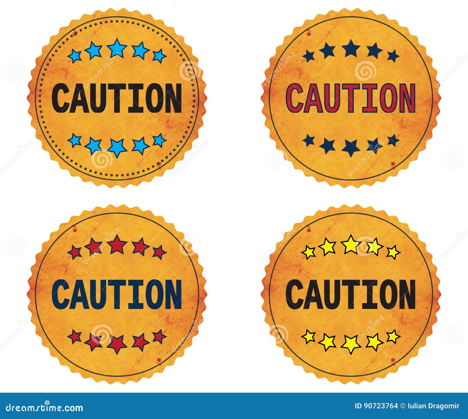 CAUTION Text, on Round Wavy Border Vintage, Stamp Badge. Stock ...