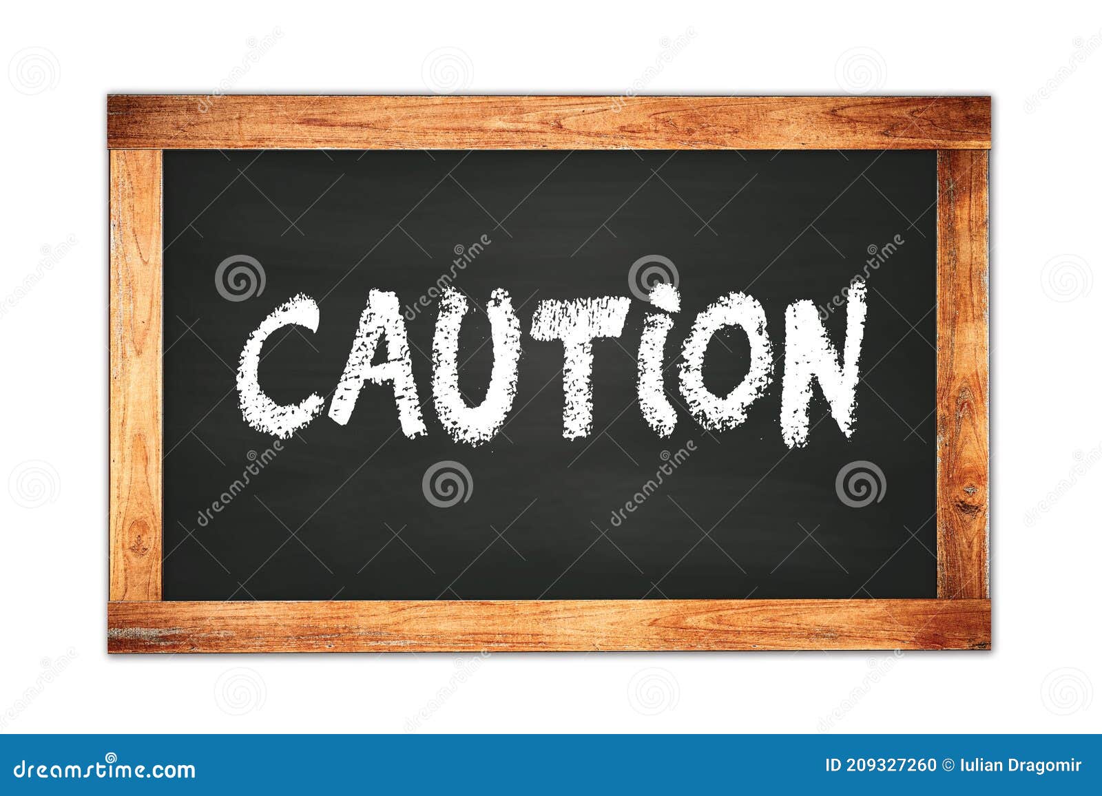 CAUTION Text Written on Wooden Frame School Blackboard Stock ...