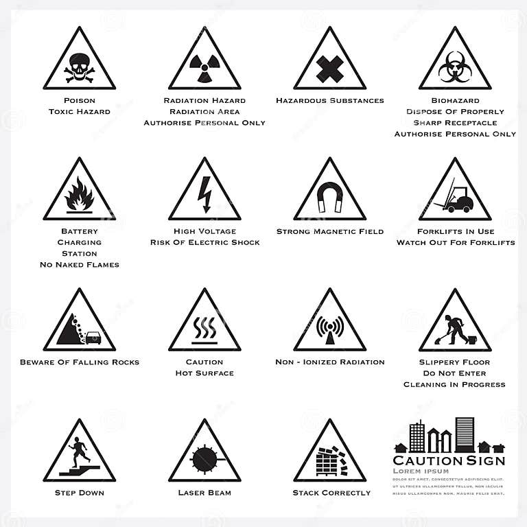 Caution and Warning Sign Icons Set Stock Vector - Illustration of ...