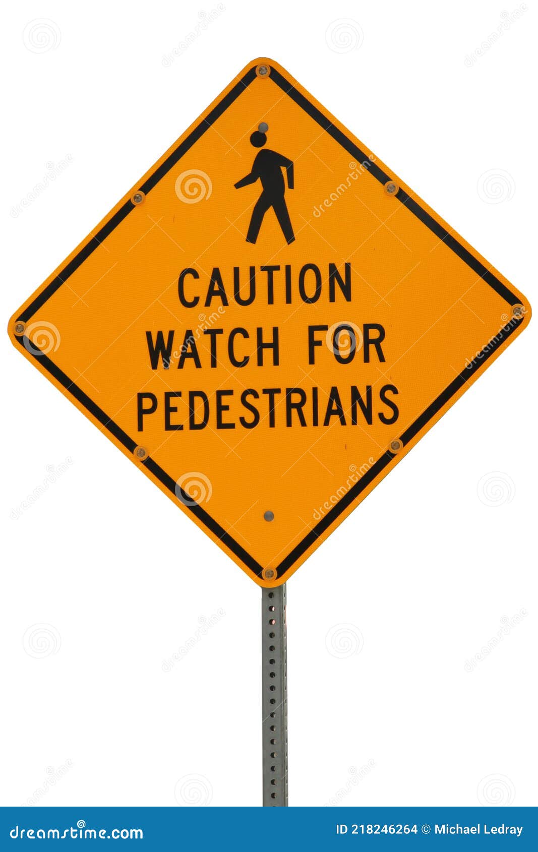 Caution Watch for Pedesterians Traffic Sign. Isolated Stock Photo ...