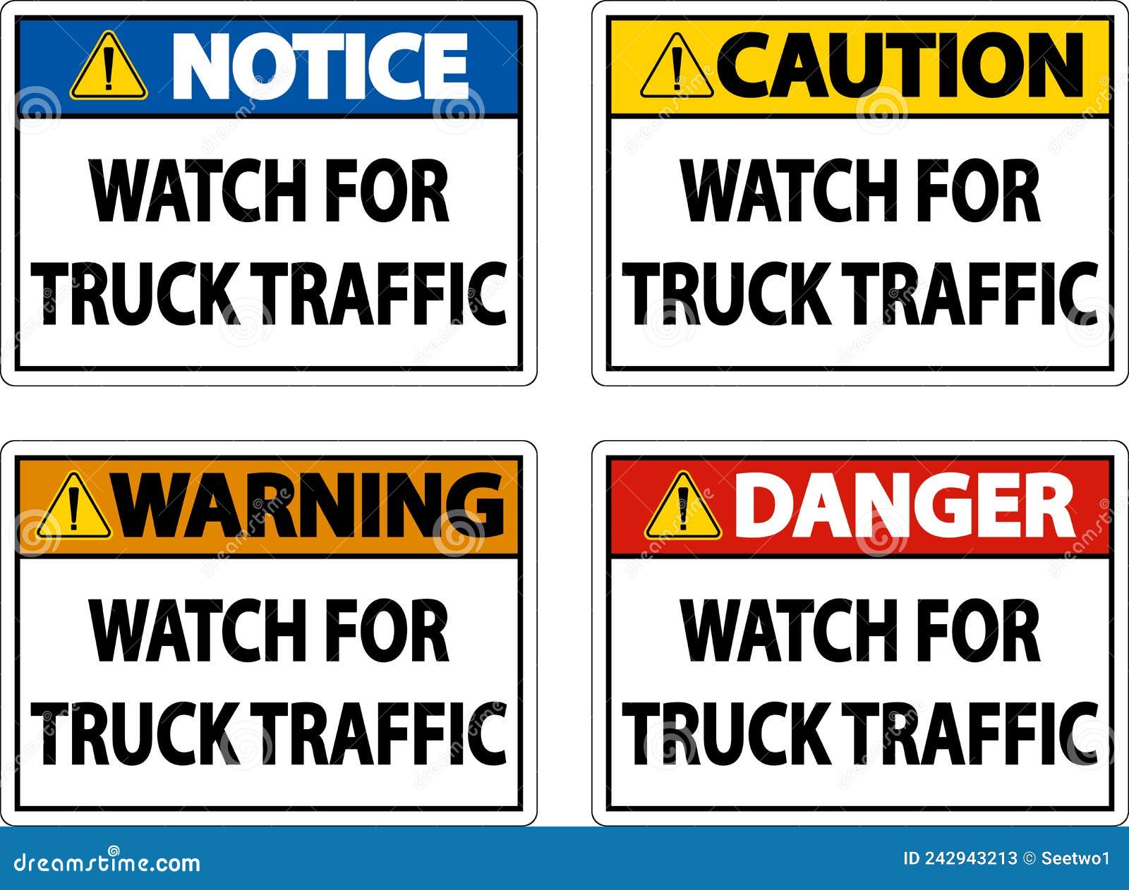 Caution Watch for Truck Traffic Sign on White Background Stock Vector ...
