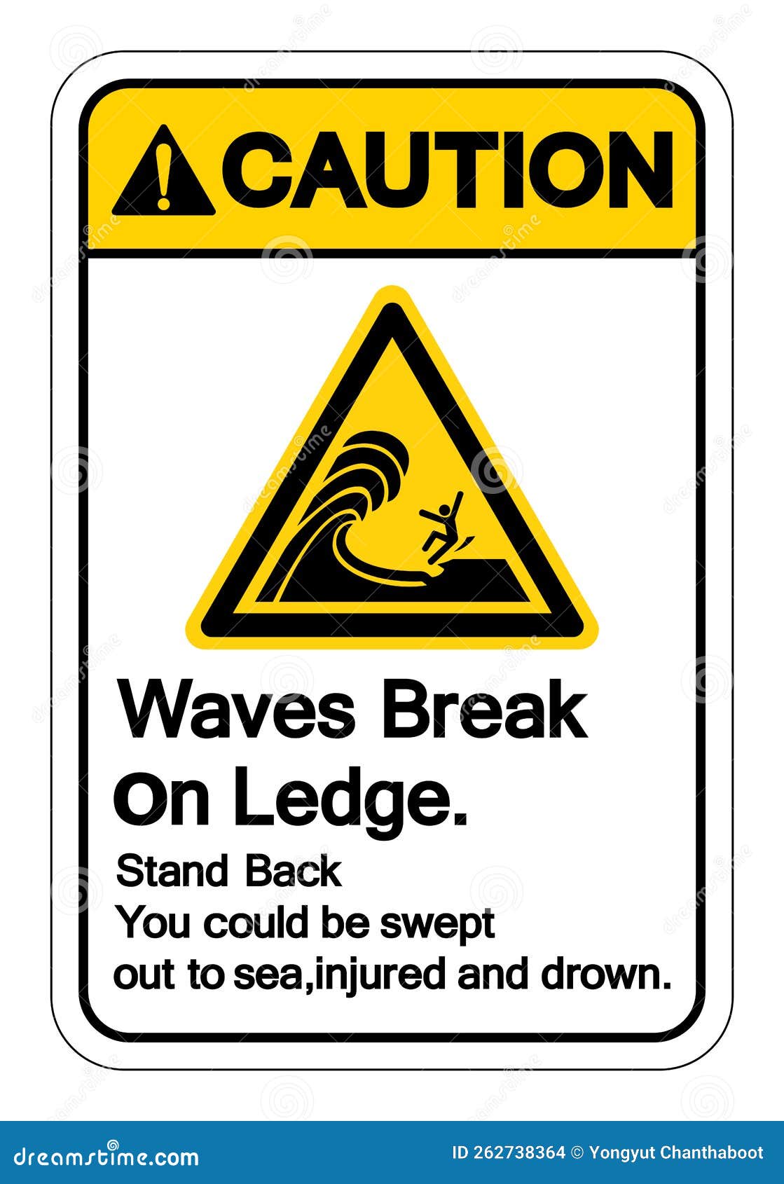 Caution Waves Break on Ledge Stand Back Symbol Sign, Vector ...