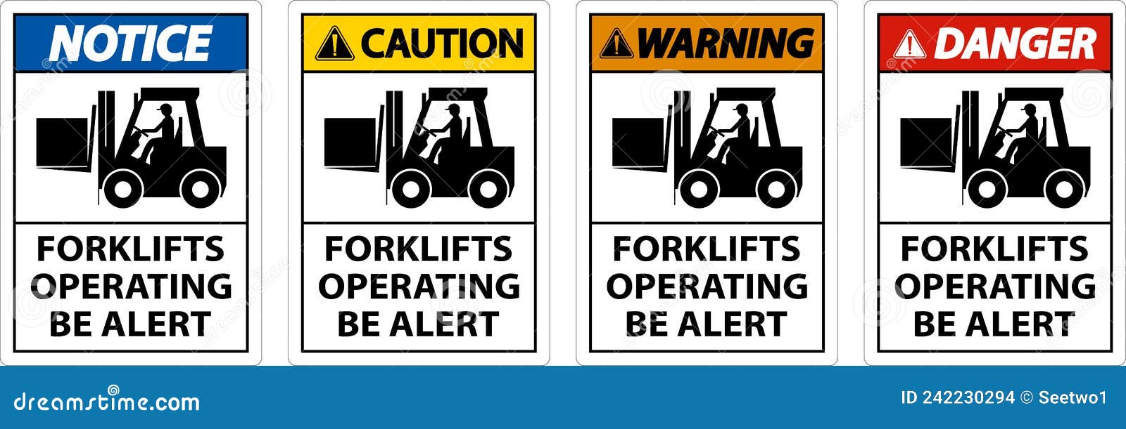 Caution 2-Way Forklifts Operating Sign on White Background Stock Vector ...