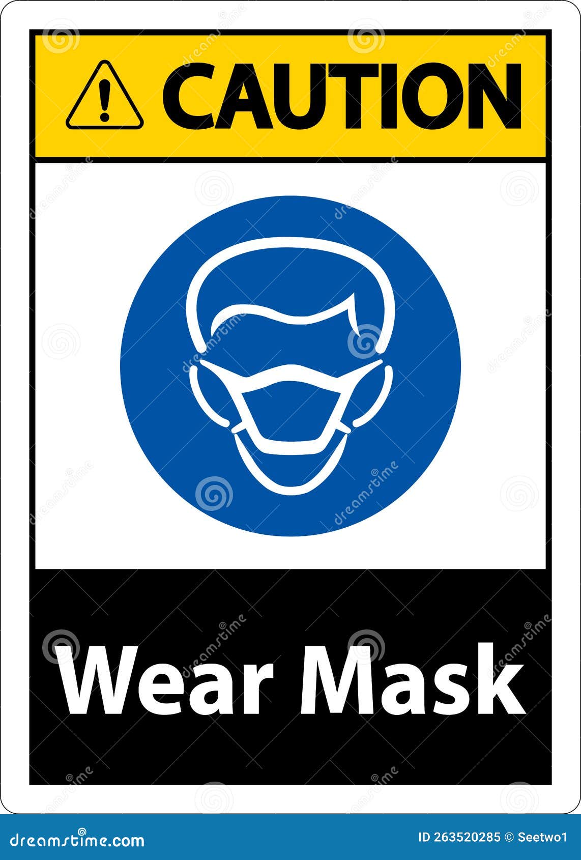 Caution Wear Mask Sign on White Background Stock Vector - Illustration ...