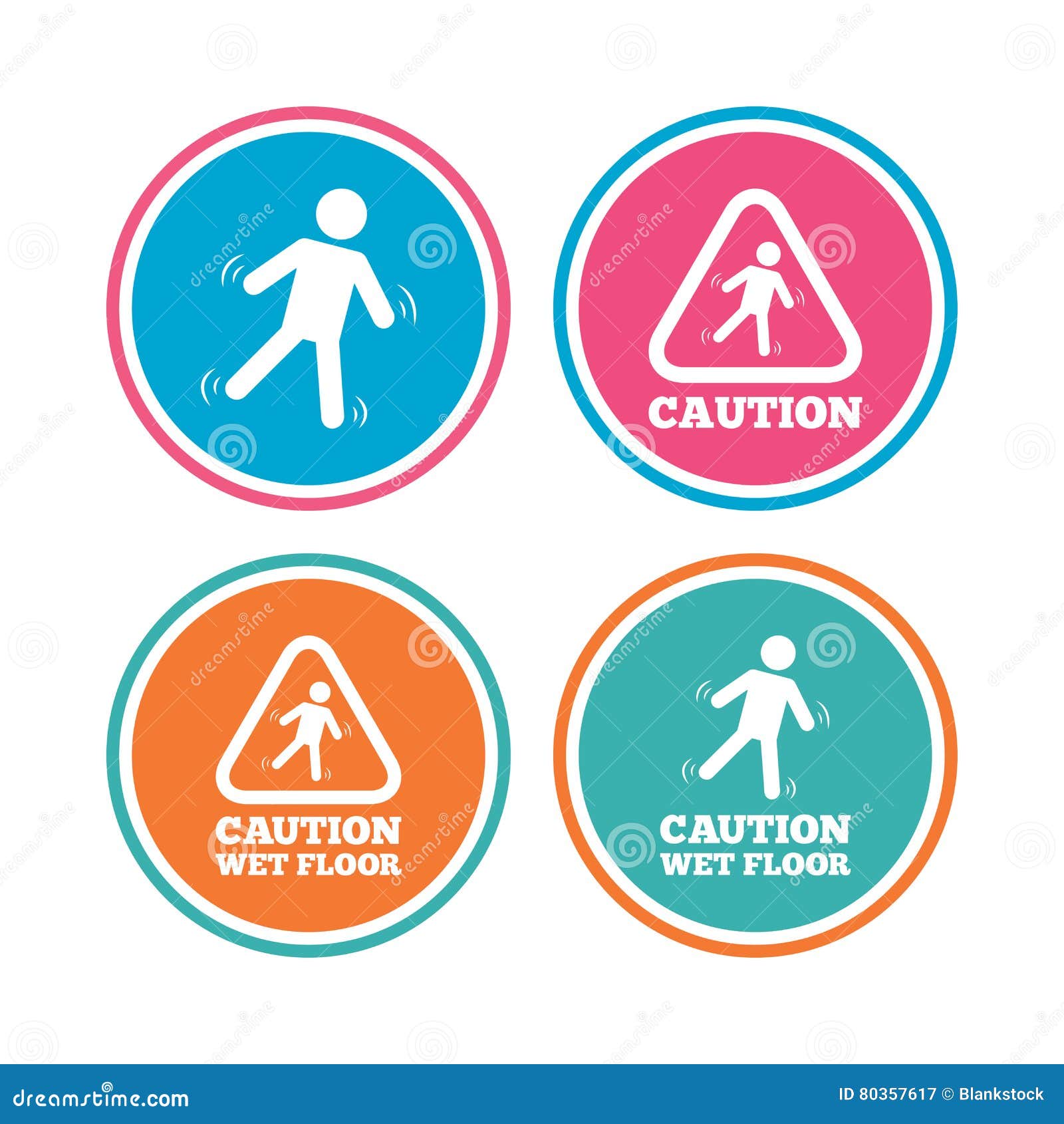Caution Wet Floor Icons. Human Falling Signs. Stock Vector ...