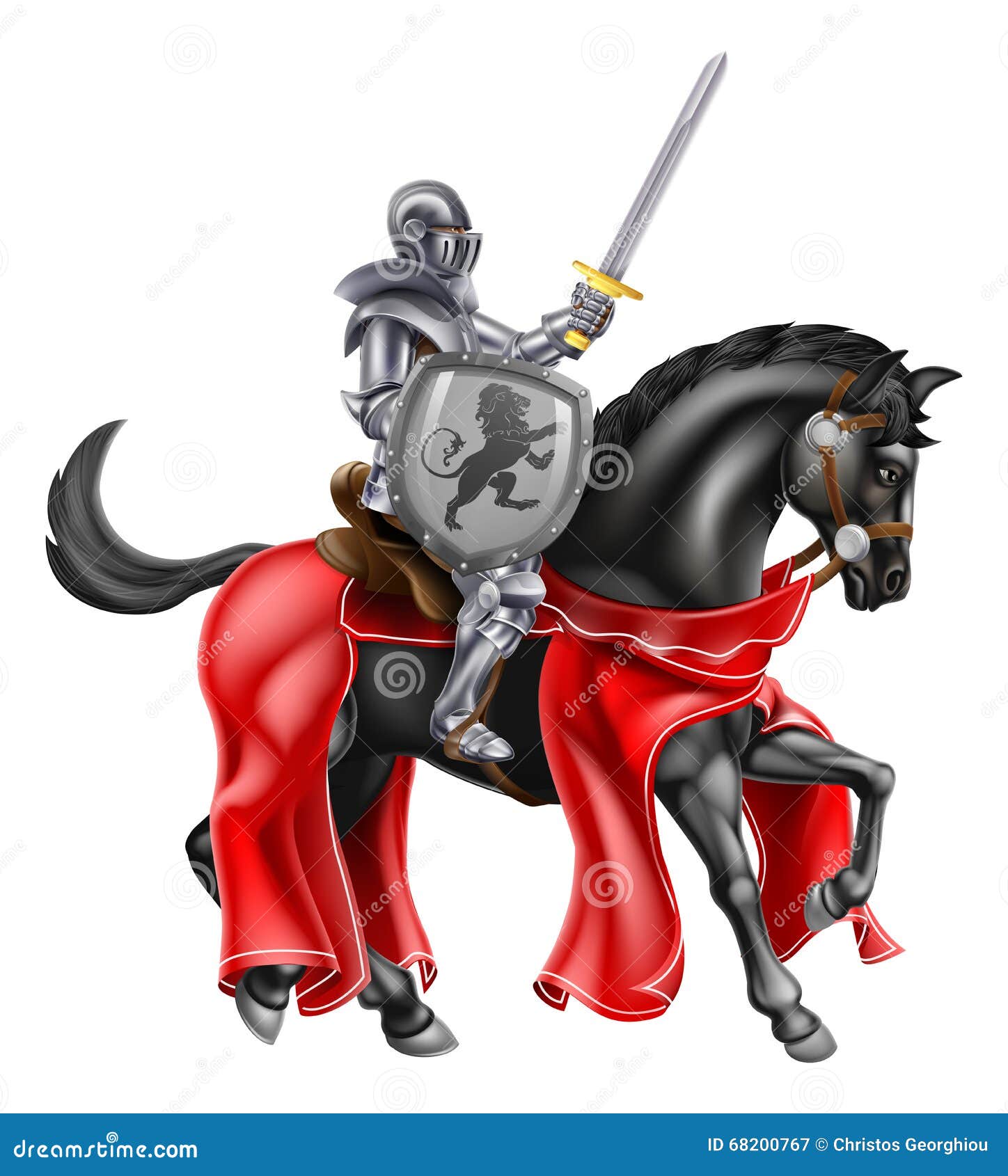 Cavaliere Dello Schermo E Della Spada Sul Cavallo Illustrazione ...