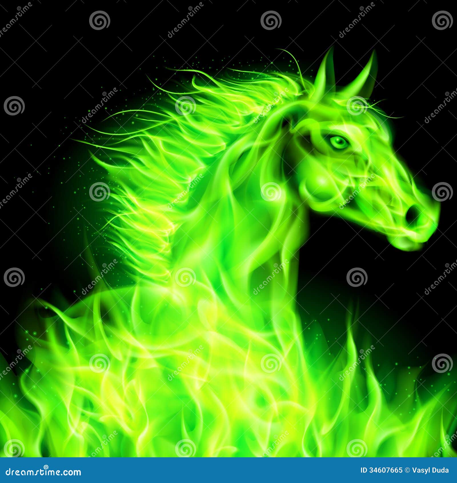 Cavallo verde del fuoco. illustrazione vettoriale. Illustrazione di ...
