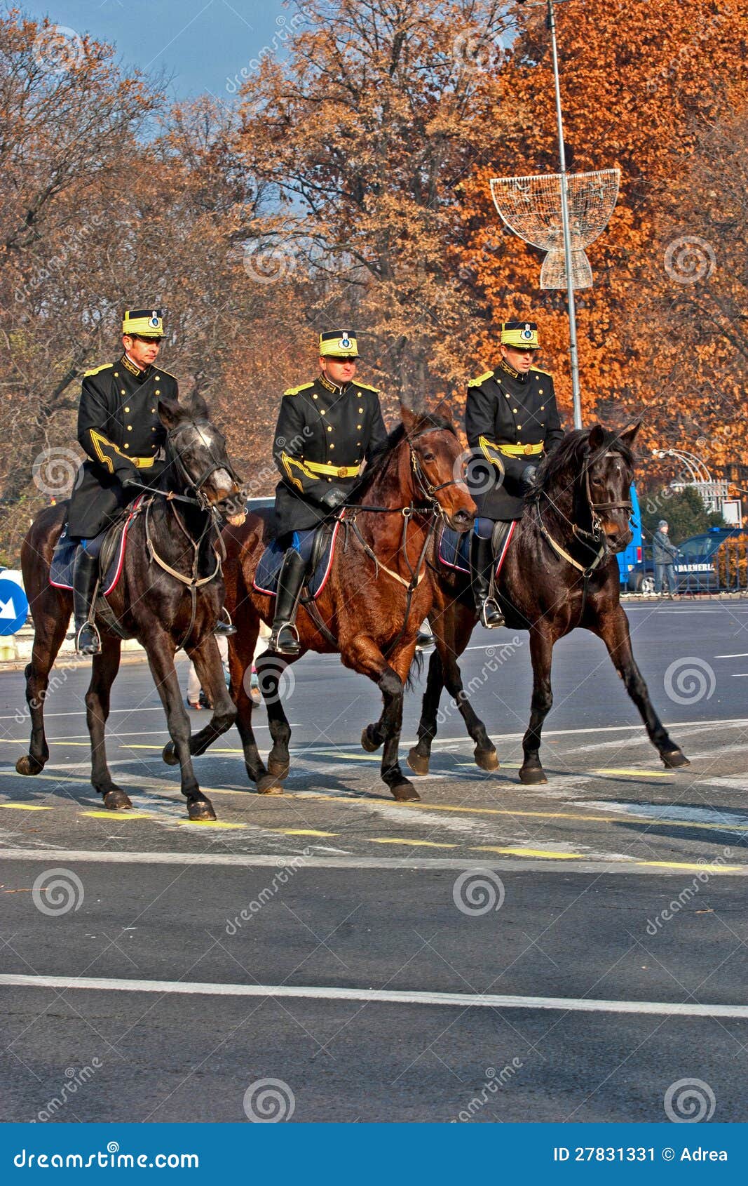 Squad Of Cavalry White Army On A City Street. Parade Participants Of ...