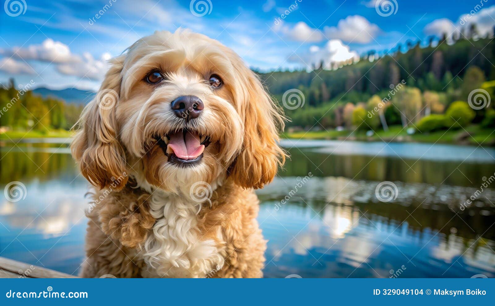 Cavapoo Dog Smiles Lake Stock Photography | CartoonDealer.com #329049104