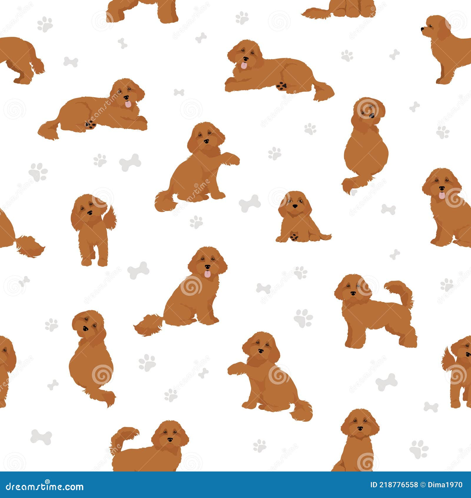 Cavapoo Mix Breed Seamless Pattern. Different Poses, Coat Colors Set ...
