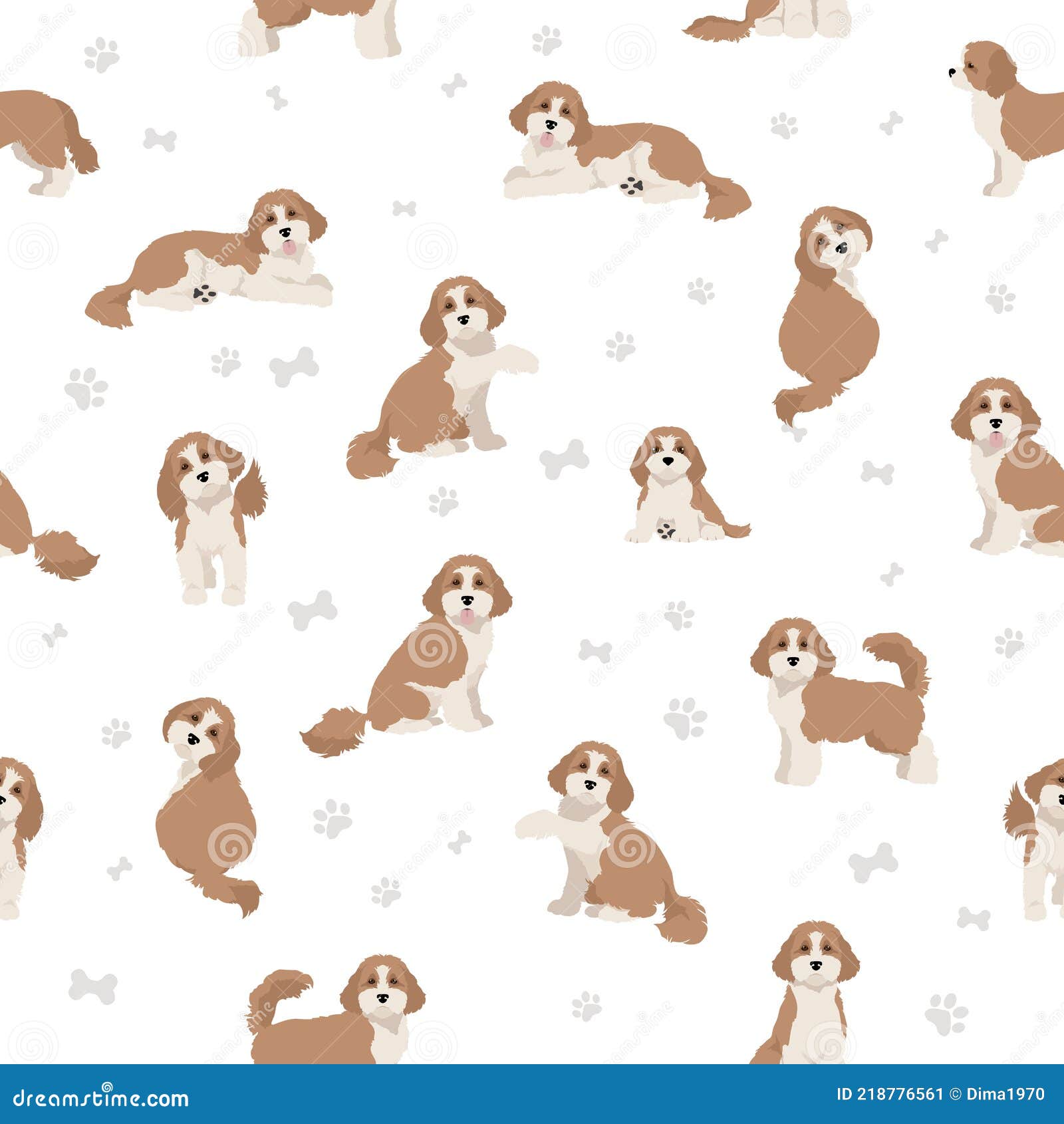 Cavapoo Mix Breed Seamless Pattern. Different Poses, Coat Colors Set ...
