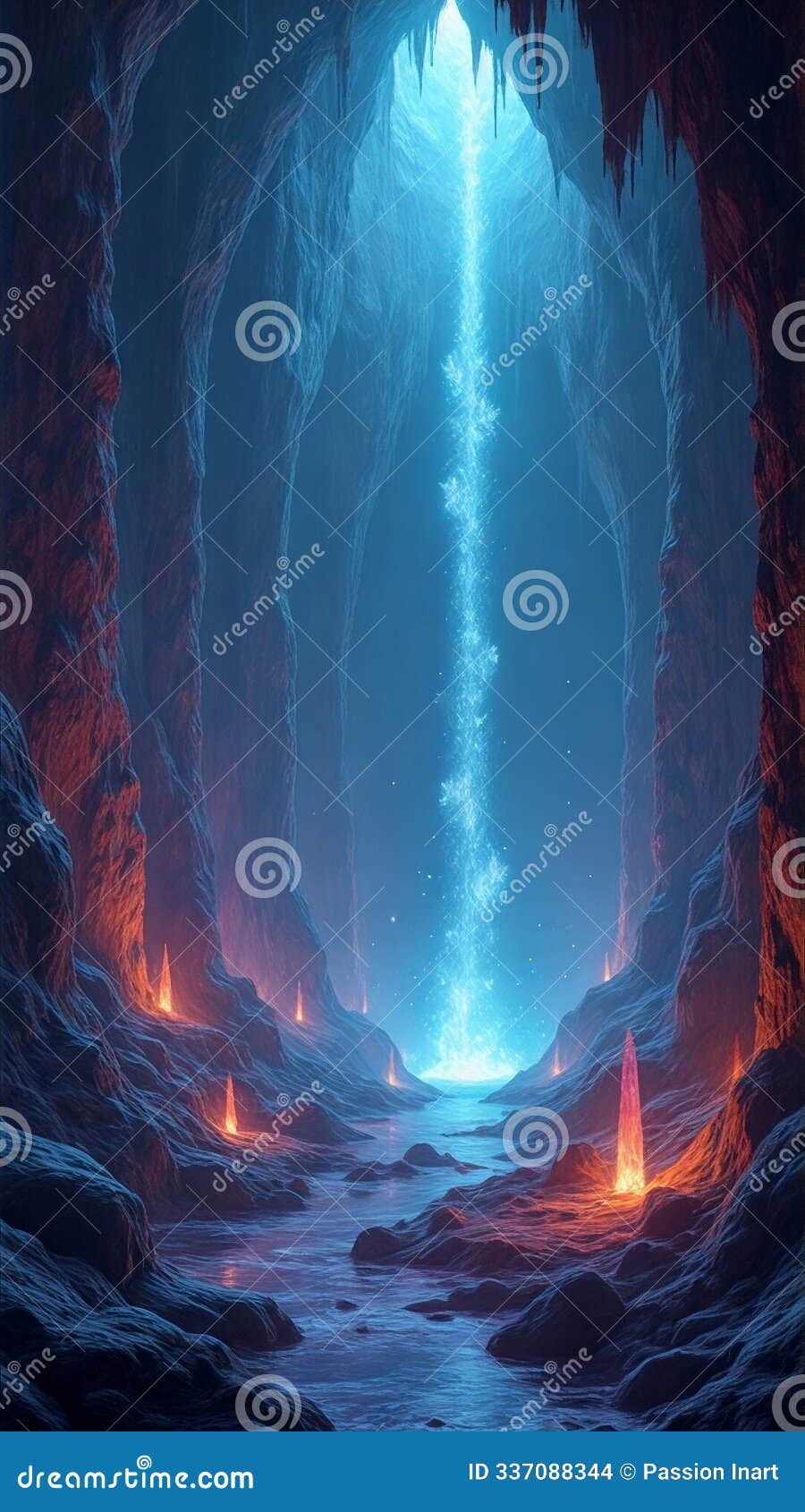 Blue Waterfall Cascading Over Rocks Isolated On White Background ...