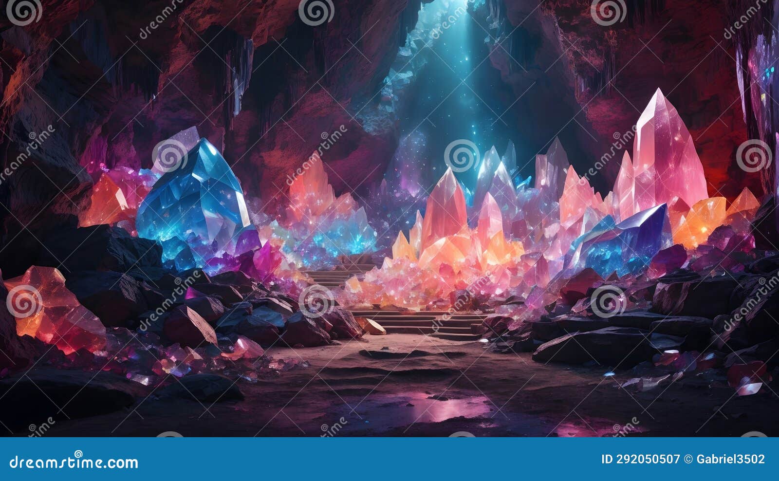 Cave with Colorful Crystals. Vibrant Crystals in a Cave. Stock ...