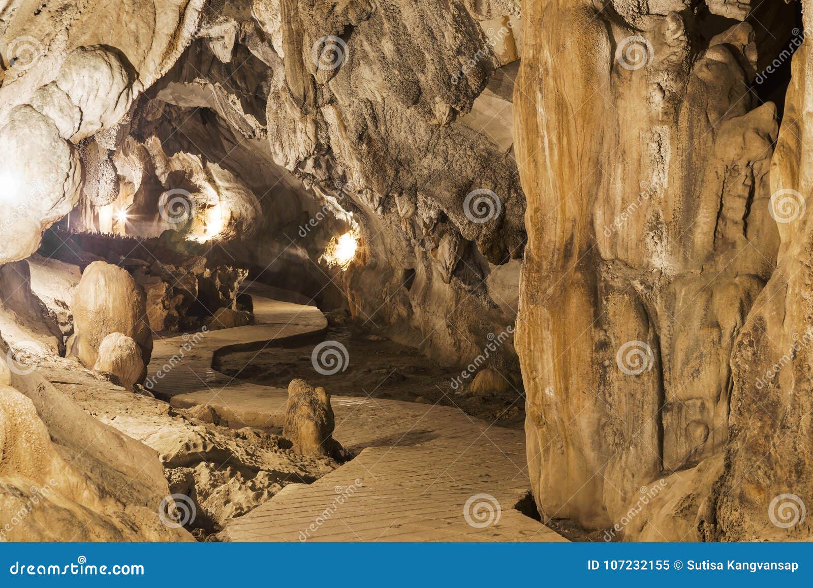 Cave with Concrete Foot Path and Light in Asia Stock Image - Image of ...