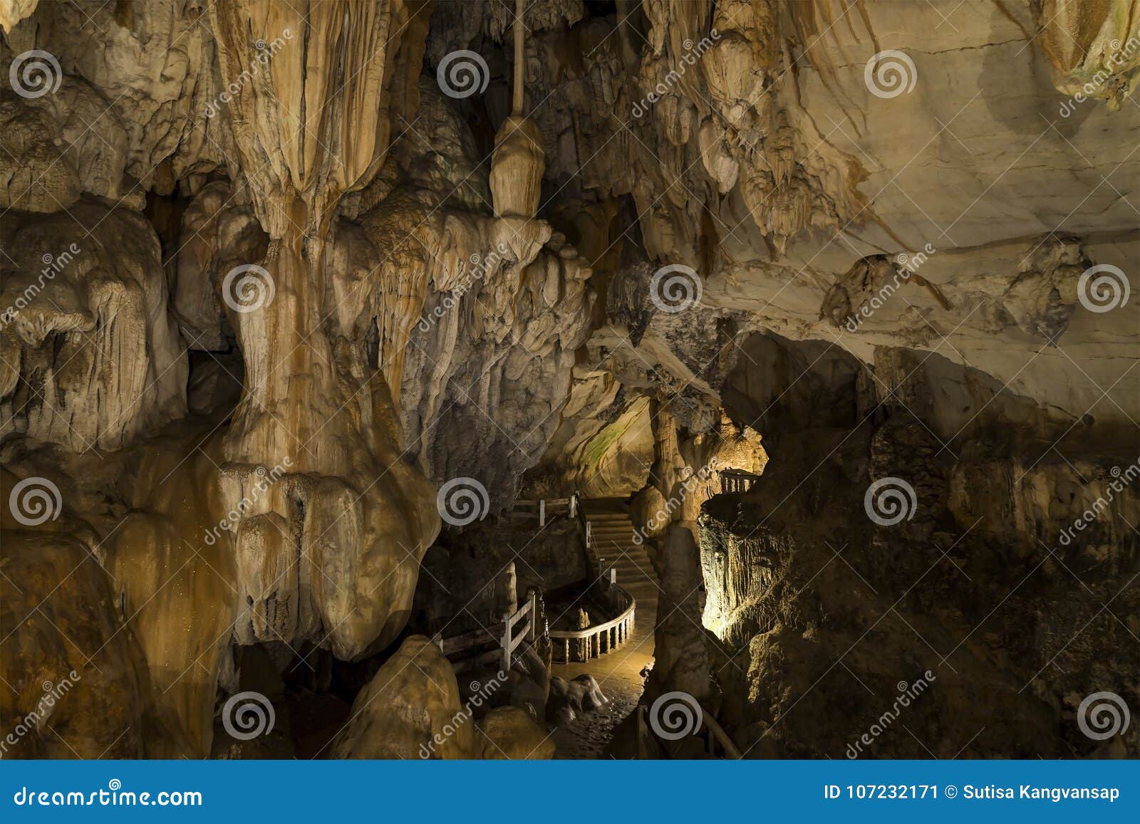Cave With Concrete Foot Path And Light In Laos, Asia Royalty-Free Stock ...