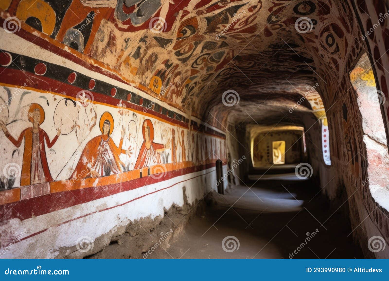 A Cave Decorated with Ancient, Hand-painted Murals Stock Photo - Image ...
