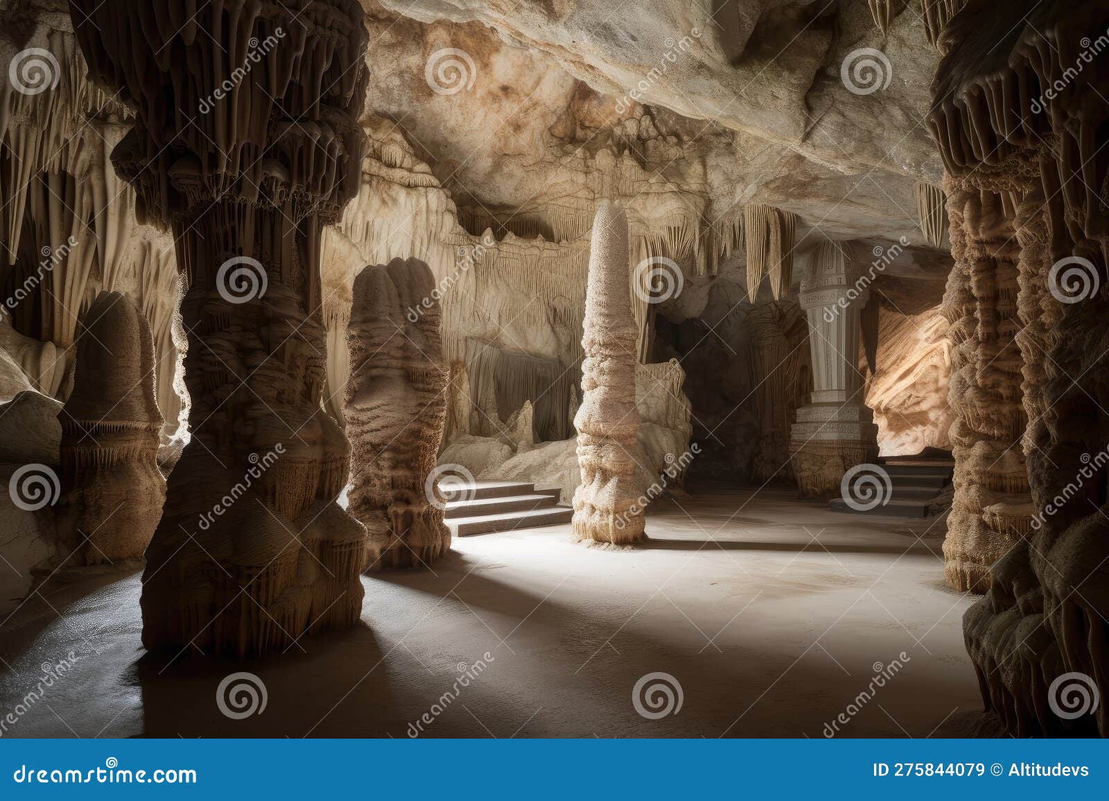 Cave with Dramatic Columns, Made of Stone and Calcite Formations Stock ...