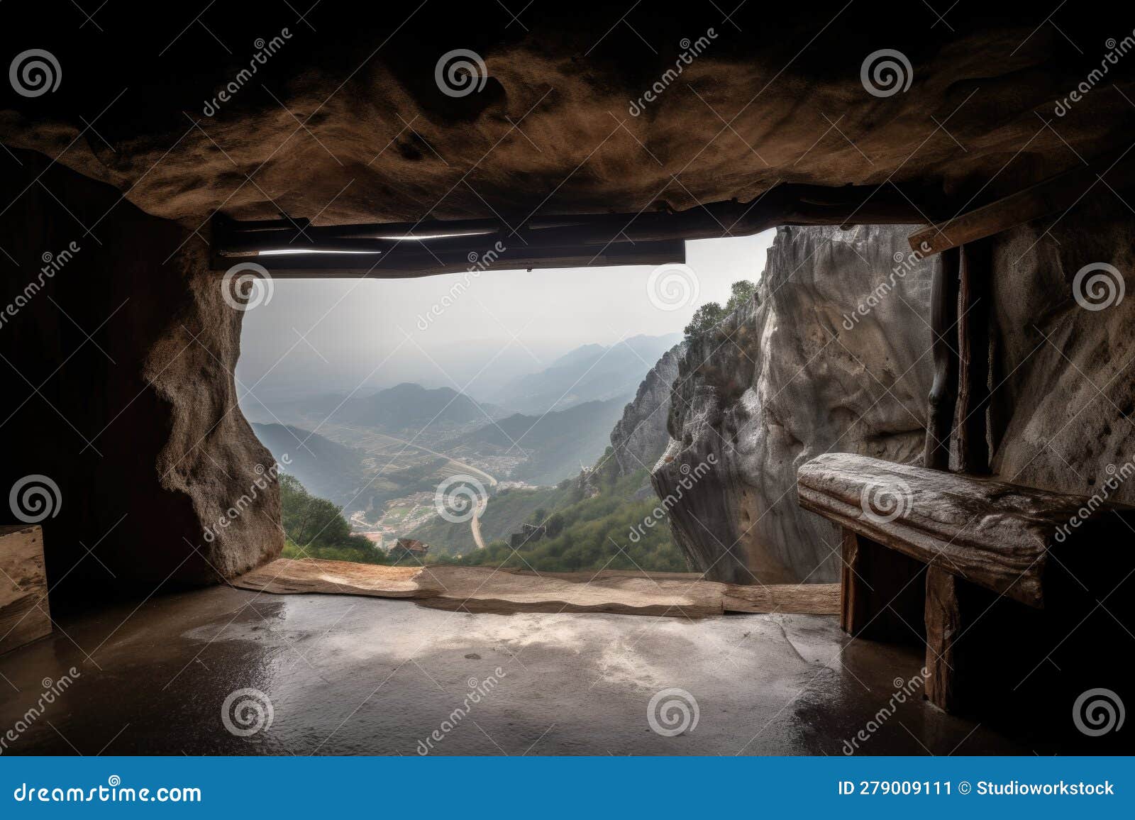 Cave with Dripping Water, and View of the Valley Below Stock ...