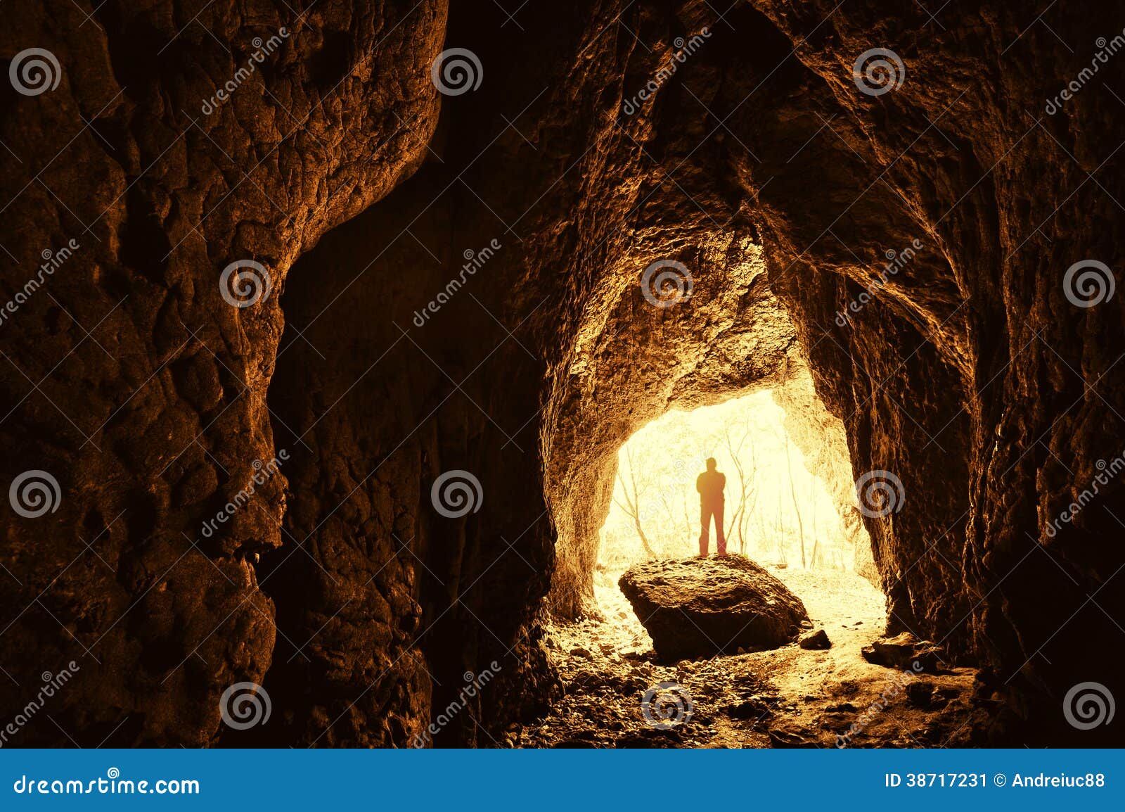 Cave Entrance With Silhouette Of Man Royalty-Free Stock Photography ...