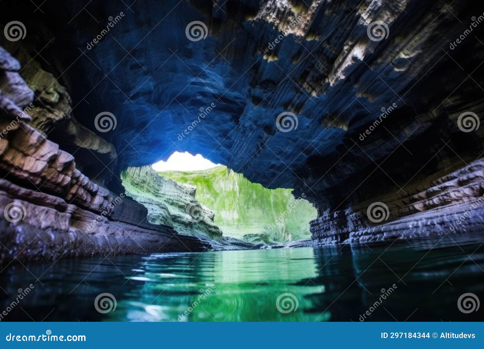 Cave Entry Shot from Below Water Surface Level Stock Photo - Image of ...